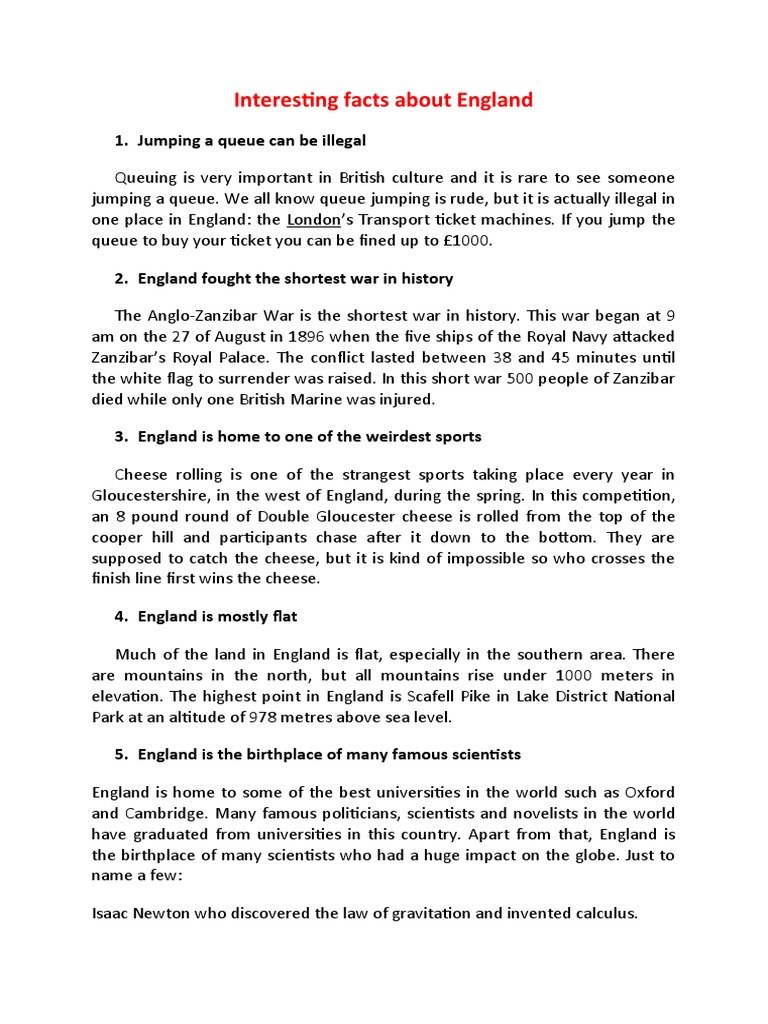 Interesting Facts About England | PDF