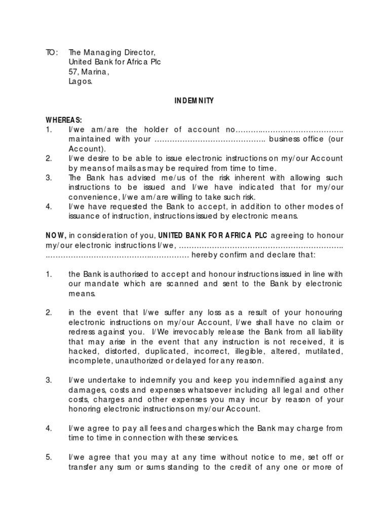 Indemnity - Electronic Instruction | PDF | Indemnity | Common Law