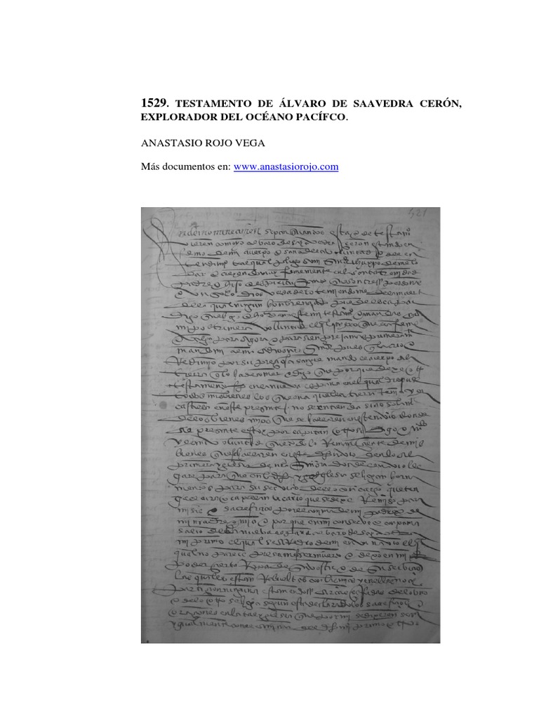 Testamento de Alvaro Saavedra Ceron 1529 | PDF