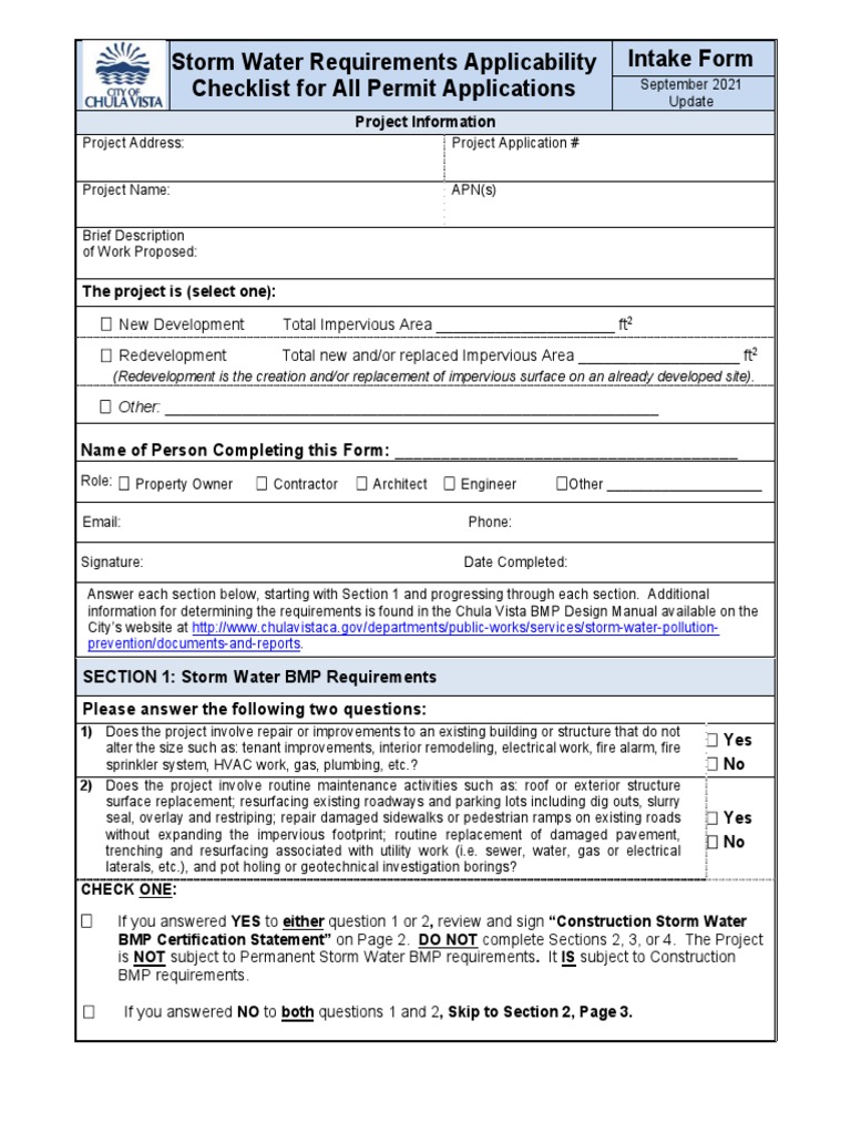 Chula Vista - Sotrmwater Checklist - September 2021 | PDF | Stormwater ...