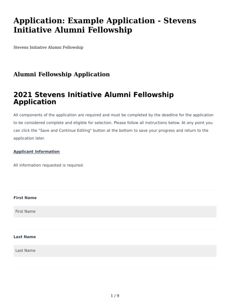 Application: Example Application - Stevens Initiative Alumni Fellowship ...