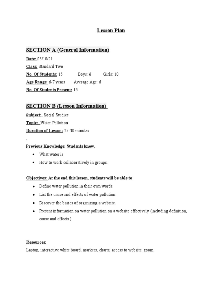 Water Pollution Lesson Plan for Kids | PDF | Educational Technology ...