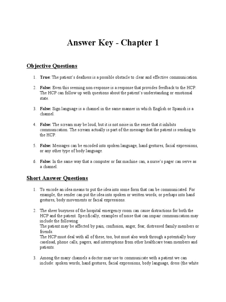 Answer Key Chapter 1 | PDF | Nonverbal Communication | Communication