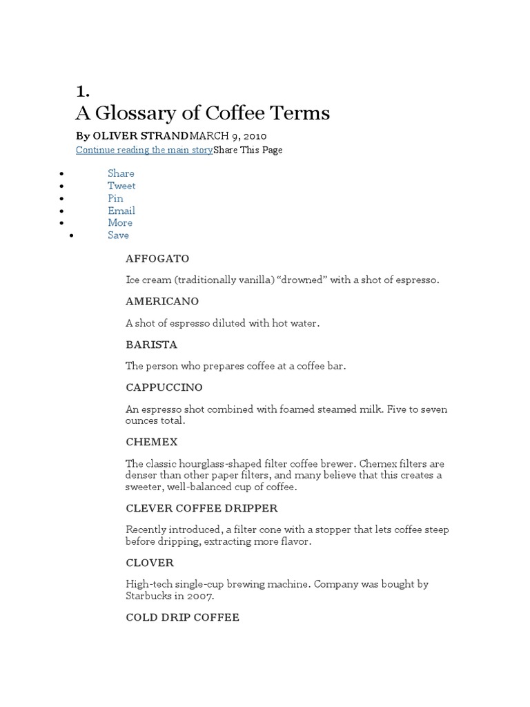 A Glossary of Coffee Terms | PDF | Coffee | Food And Drink Preparation