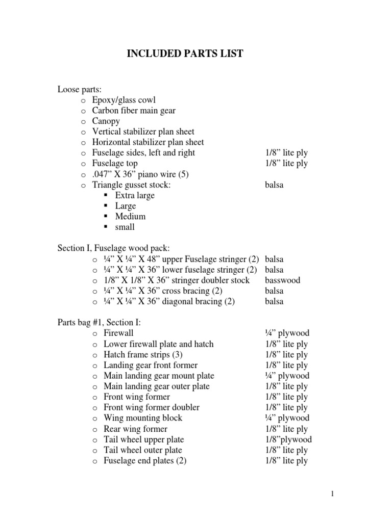 Aircraft Parts List and Assembly Instructions | PDF | Plywood | Fuselage