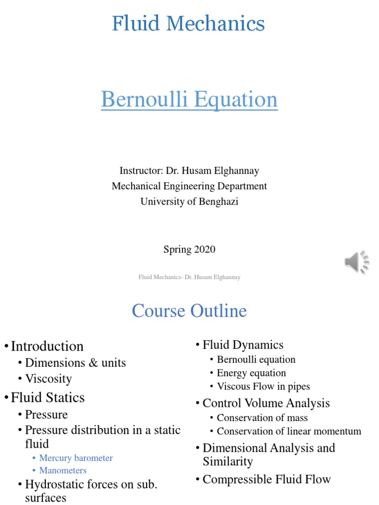 Fluid Mechanics: Bernoulli Equation | PDF | Fluid Dynamics | Fluid ...