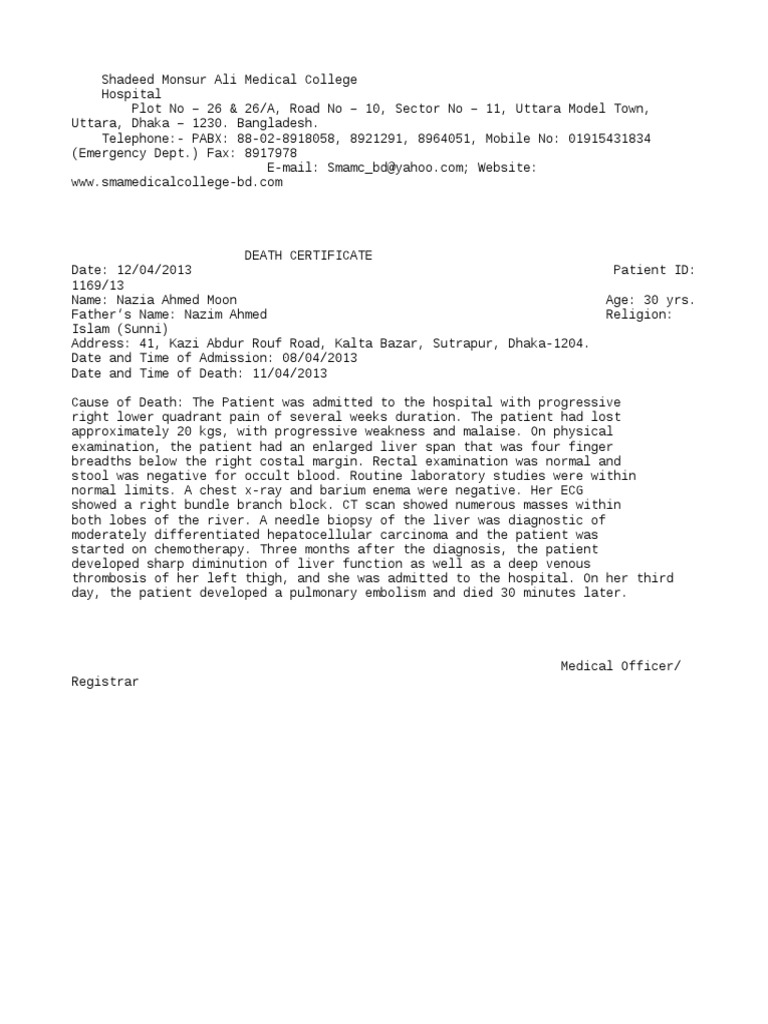 Death Certificate | PDF | Clinical Medicine | Medical Specialties