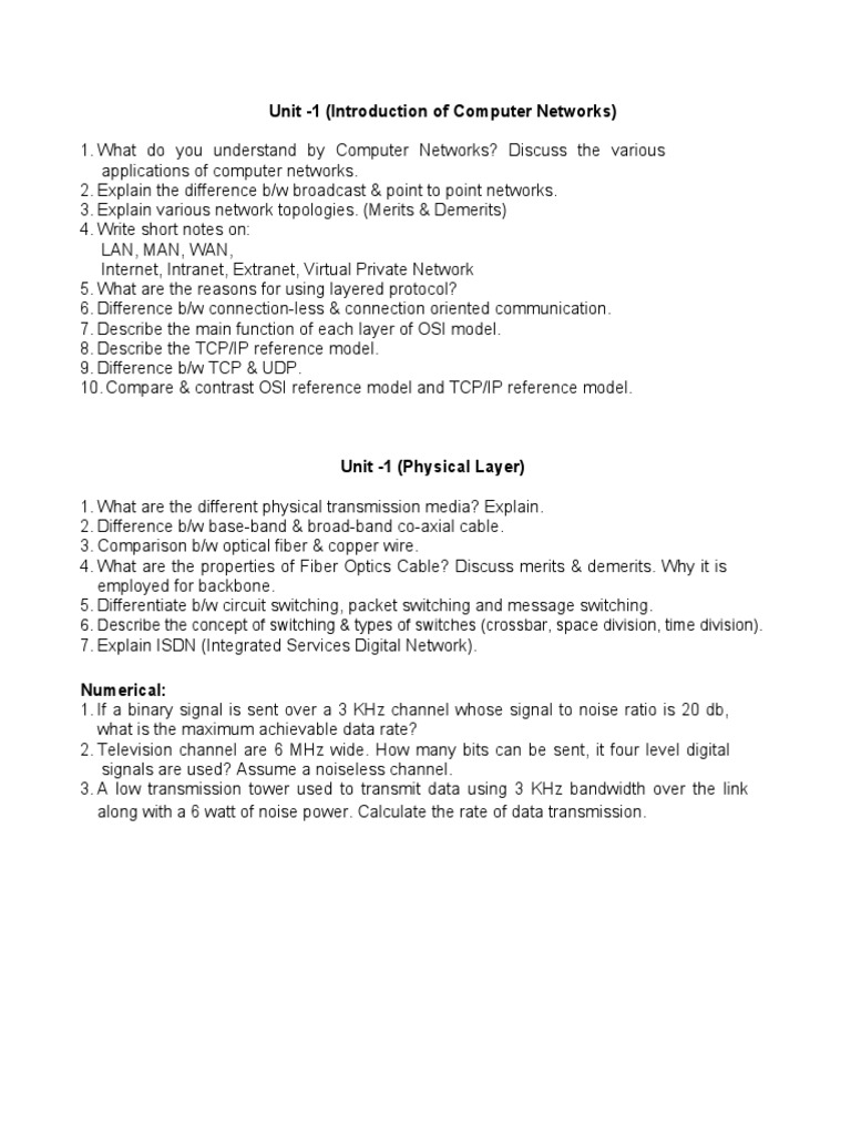 Unit - 1 (Introduction of Computer Networks) | PDF | Computer Network | Error Detection And ...