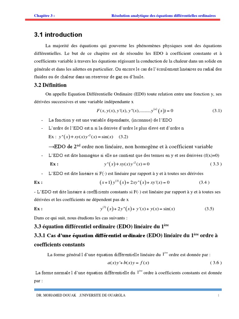 Ch3-Résolution Analytique Des EDO | PDF | Équations | Équation différentielle ordinaire
