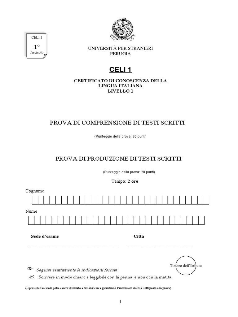 Celi 1 Past Paper | PDF