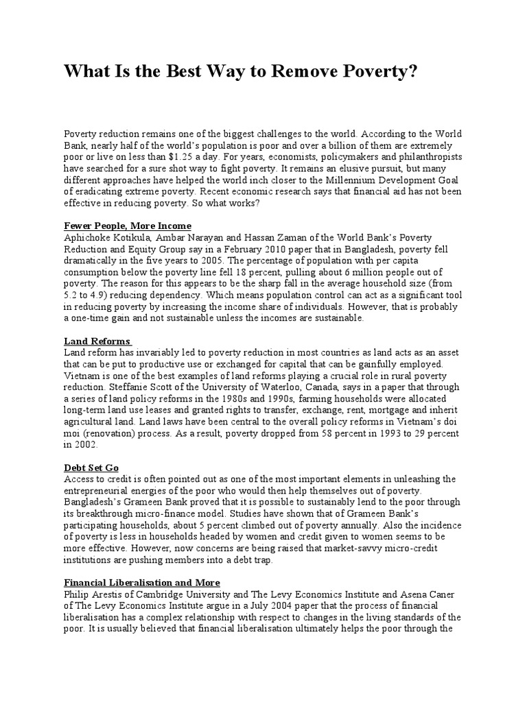 What Is The Best Way To Remove Poverty | PDF | Poverty & Homelessness ...
