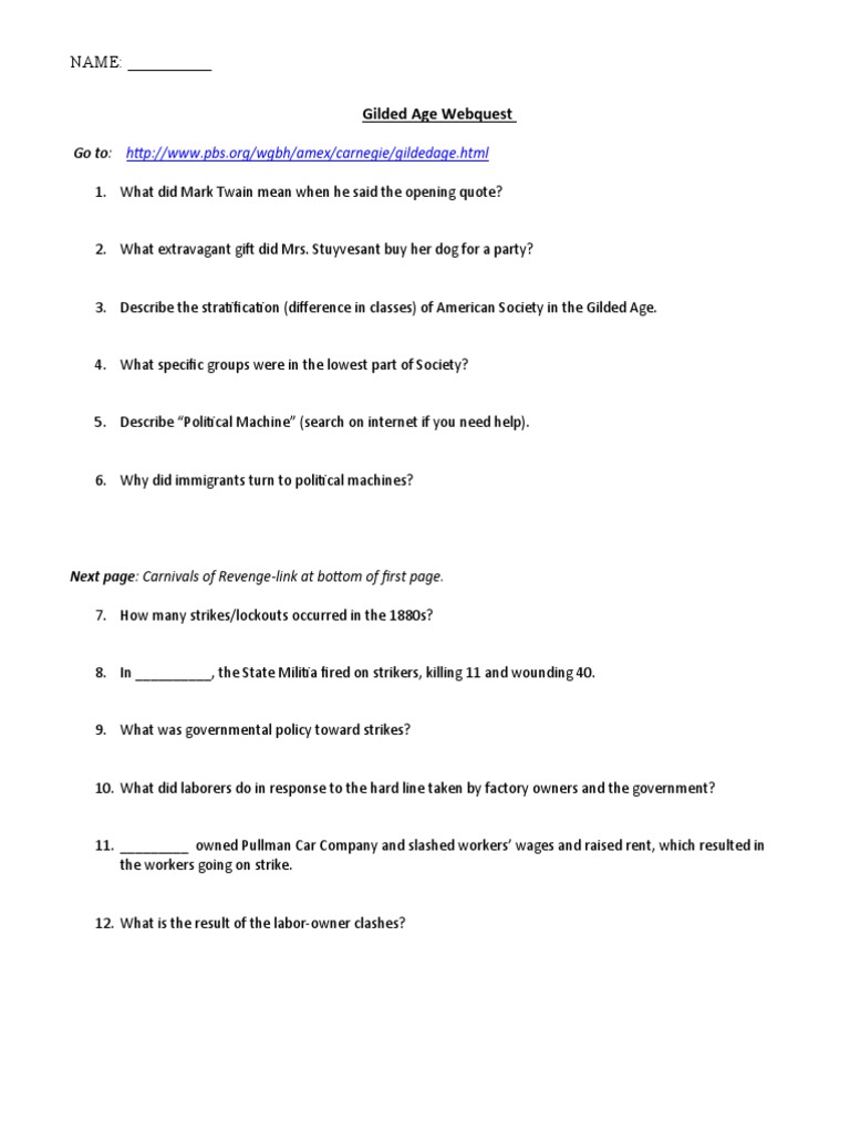 Gilded Age Webquest | PDF