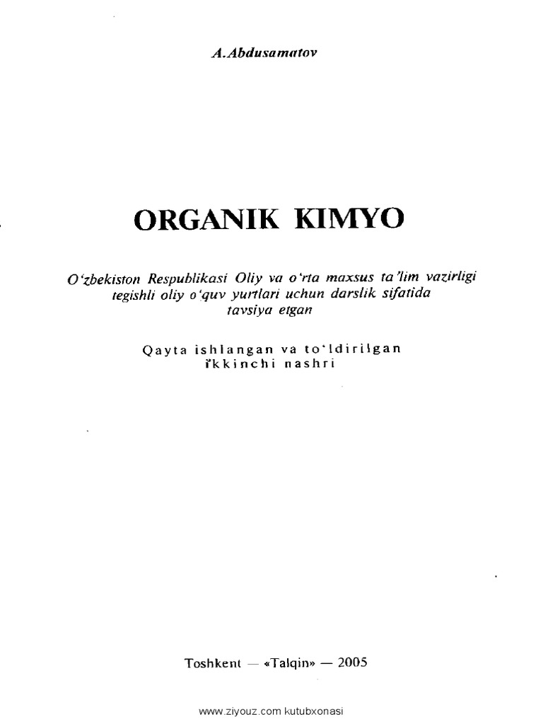 Organik Kimyo (A.abdusamatov) | PDF Organik Kimyo (A.abdusamatov) | PDF