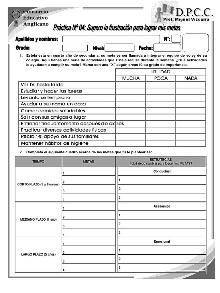 Práctica #04. - Supero La Frustración para Lograr Mis Metas 4º | PDF