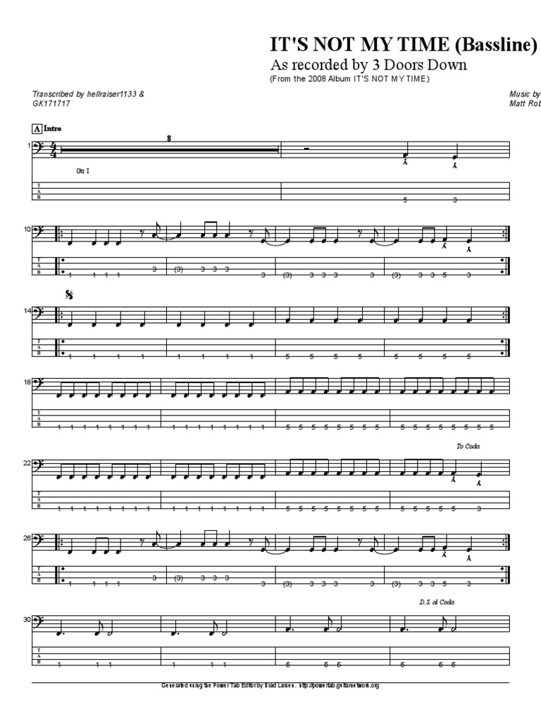 3 Doors Down - Its Not My Time Bass | PDF | Guitar Family Instruments
