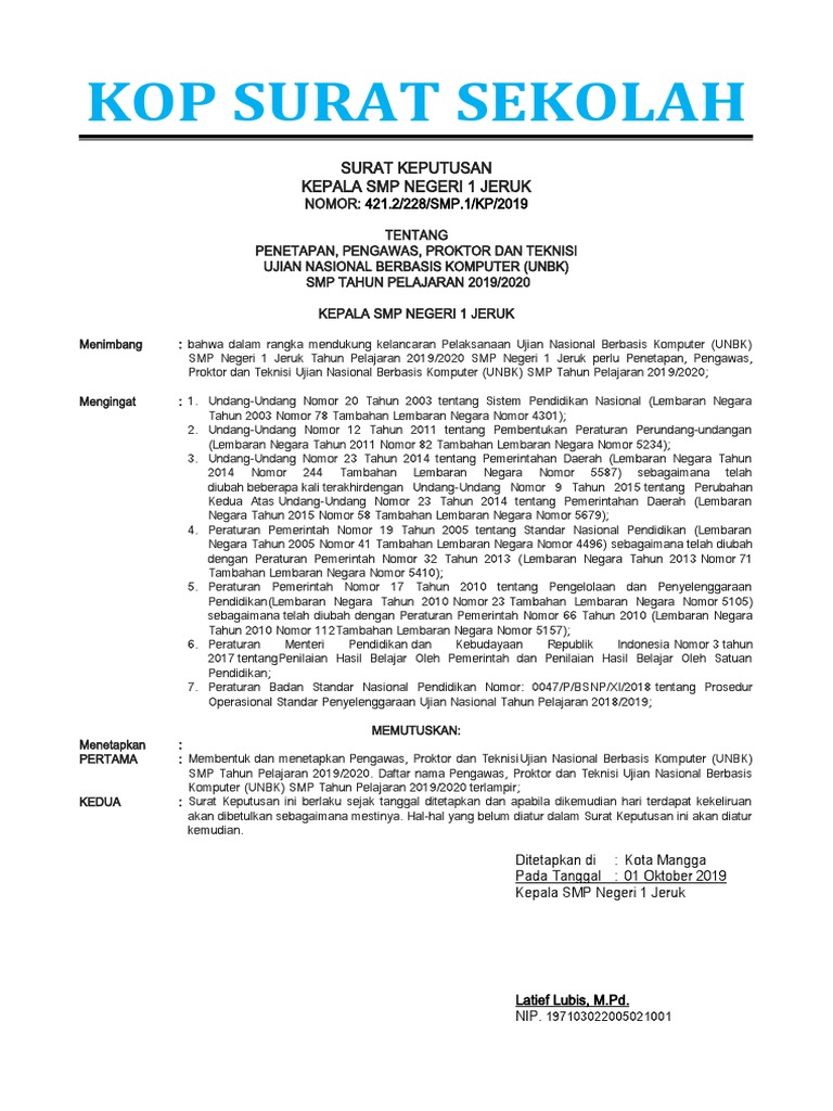 SK Proktor Dan Teknisi Unbk (Operatorsekolahdbn - Com) | PDF