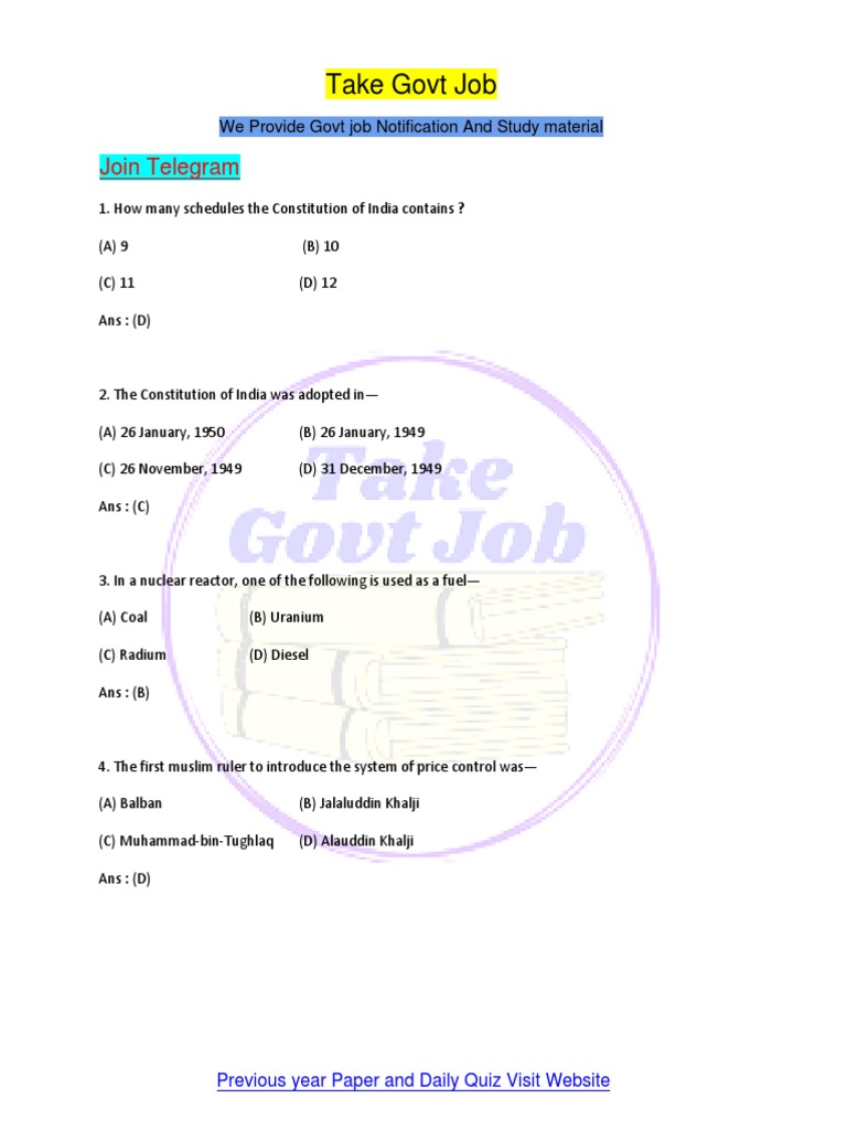 ICAR IARI Technician General Knowledge Paper | PDF