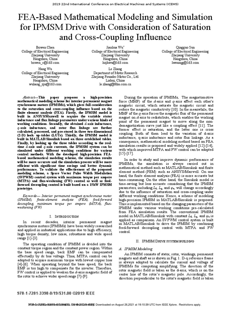 FEA-Based Mathematical Modeling and Simulation For IPMSM Drive With Consideration of Saturation ...