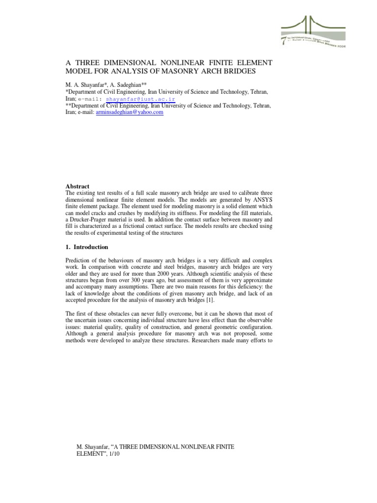A Three Dimensional Nonlinear Finite Element Model For Analysis of ...