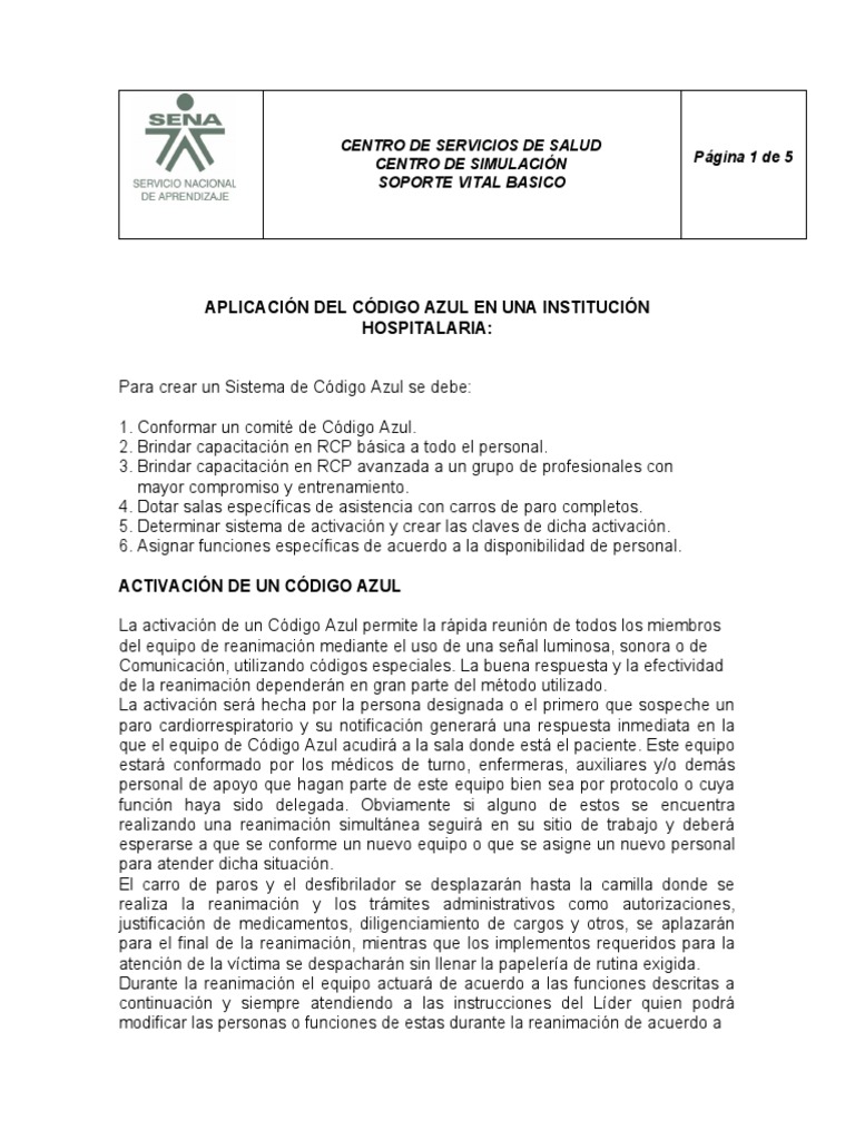 Codigo Azul Hospitalario | PDF | Reanimación cardiopulmonar | Cuidado ...