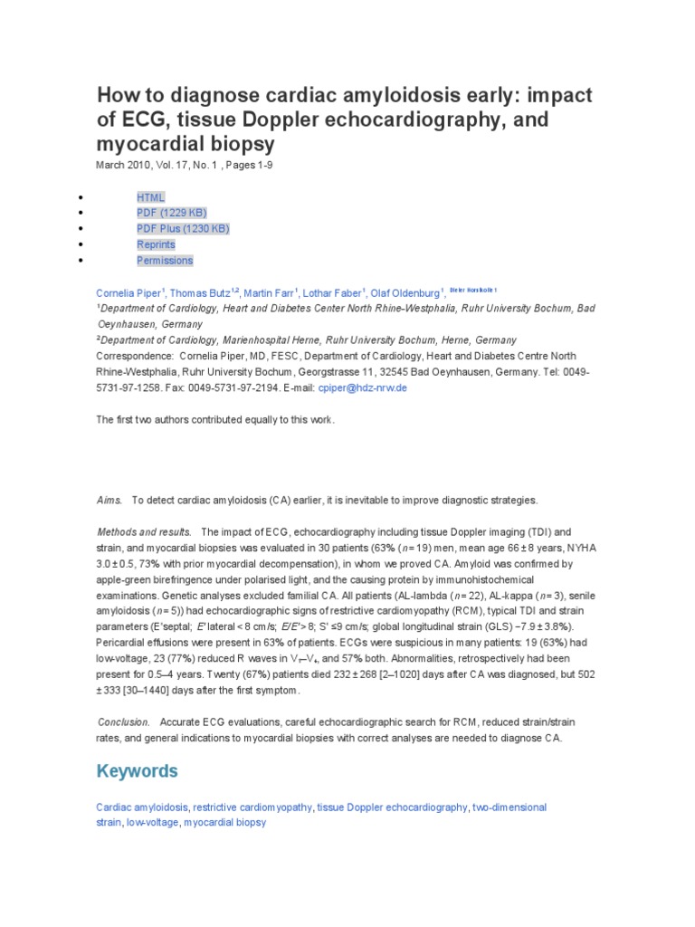 How To Diagnose Cardiac Amyloidosis Early Impact of ECG Tissue Doppler ...