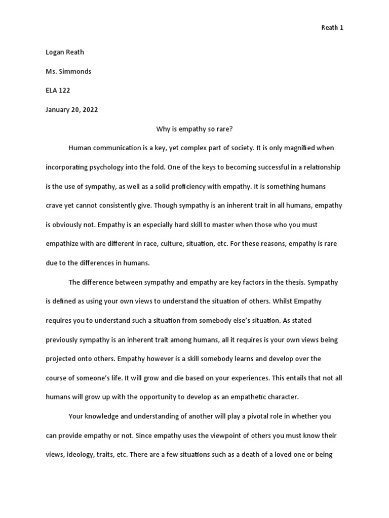Empathy Essay | PDF | Empathy | Sympathy