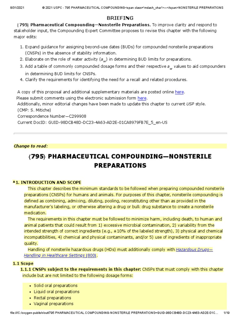 795 PHARMACEUTICAL COMPOUNDING NONSTERILE PREPARATIONS POST Revised ...