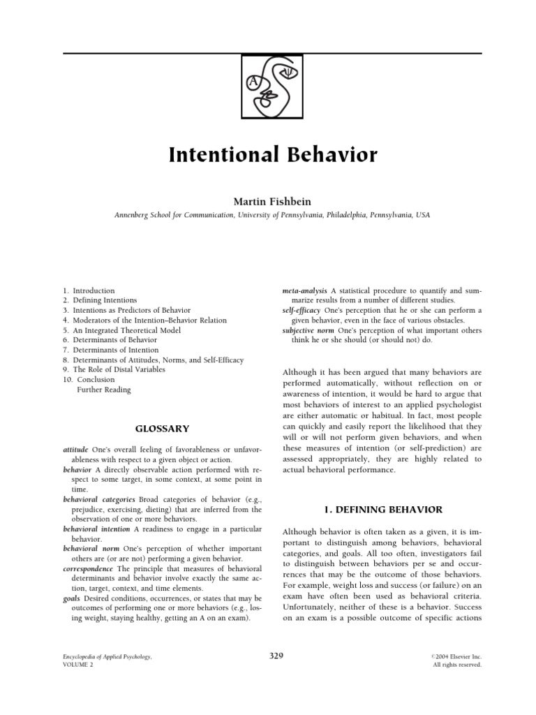 Intentional Behavior: Martin Fishbein | PDF | Intention | Attitude ...