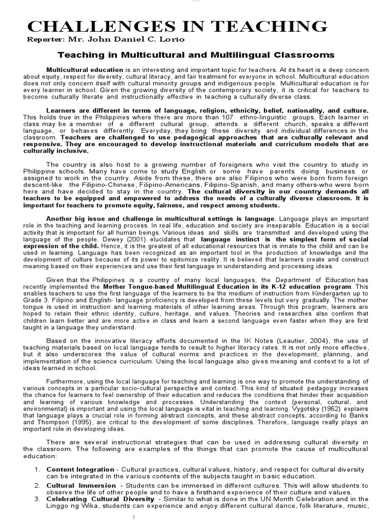 Challenges in Teaching (Lorio, John Daniel C.) | PDF | Teachers ...