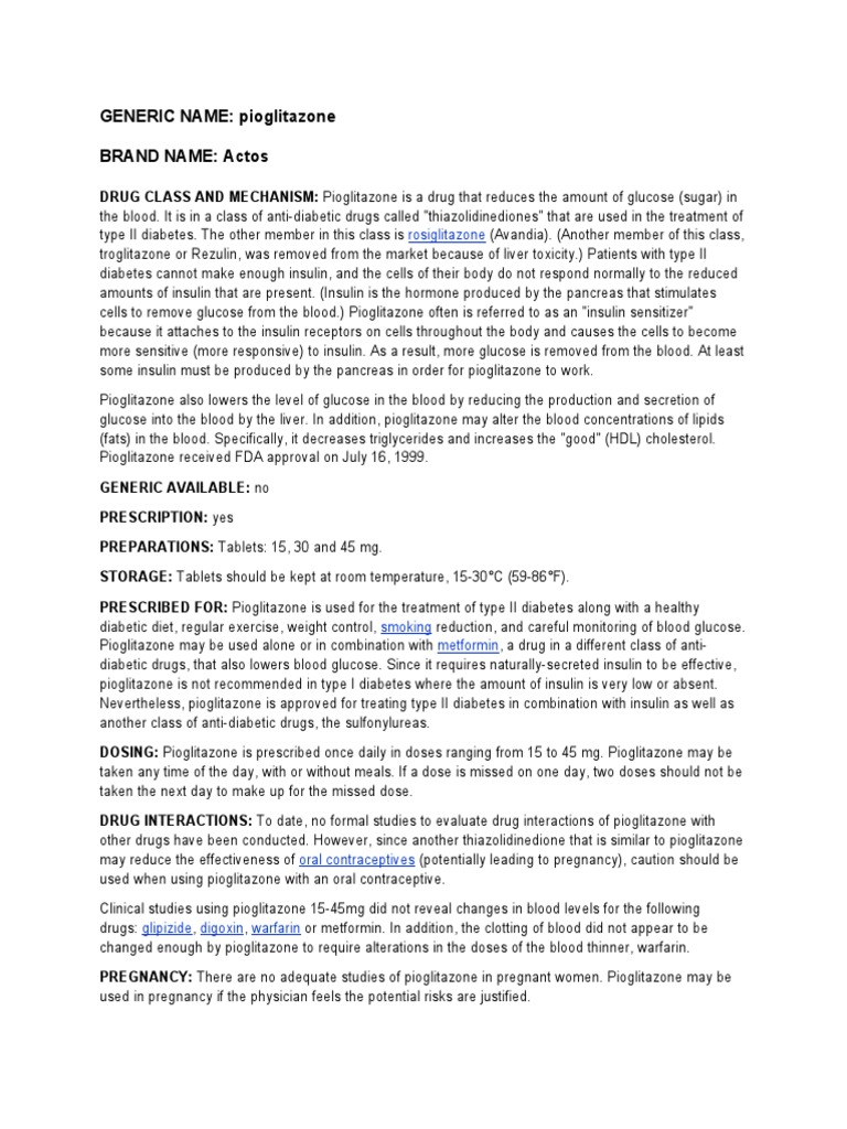An In-Depth Review of the Anti-Diabetic Drug Pioglitazone (Actos ...