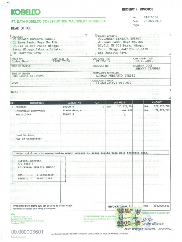 INVOICE Kobelco | PDF