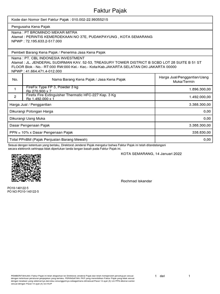 Faktur Pajak PT CBL dan PT Bromindo | PDF | Pengelolaan Keuangan & Uang