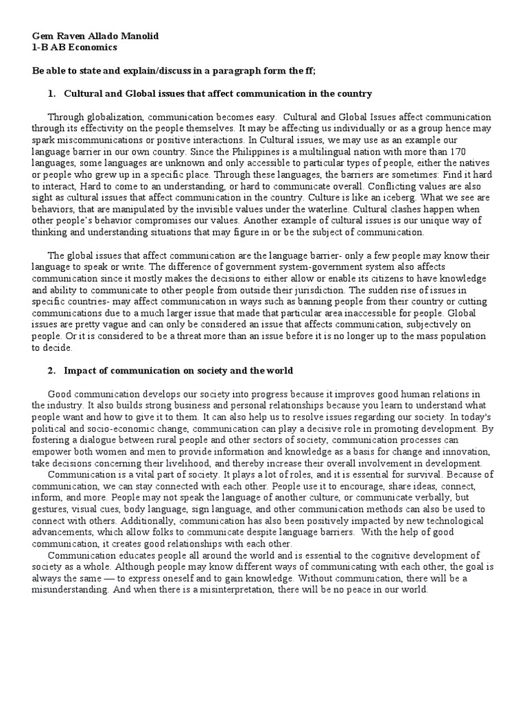 Cultural and Global Issues That Affect Communication | PDF ...