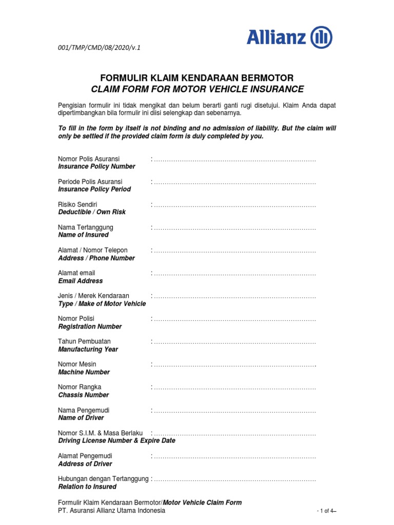 Motor Vehicle Claim Form - 2020 | PDF | Transport | Financial Risk