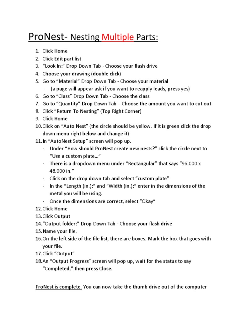 ProNest Multi-Part Nesting Guide | PDF