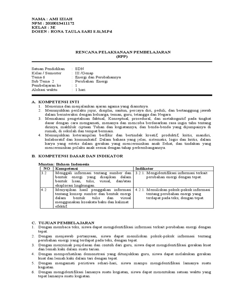 RPP Kelas 3 K13 Tema 6 Subtema 2 PB 1 | PDF | Karier & Perkembangan