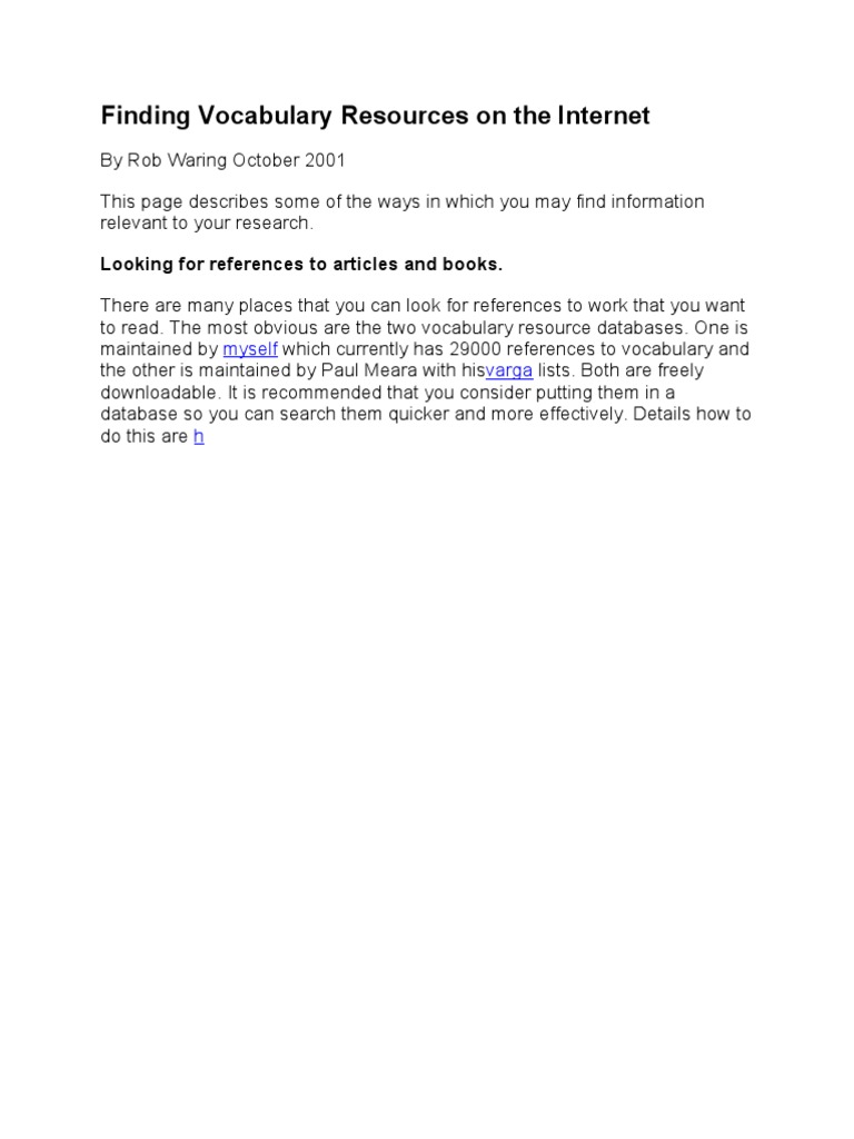 Finding Vocabulary Resources On The Internet | PDF | Linguistics ...