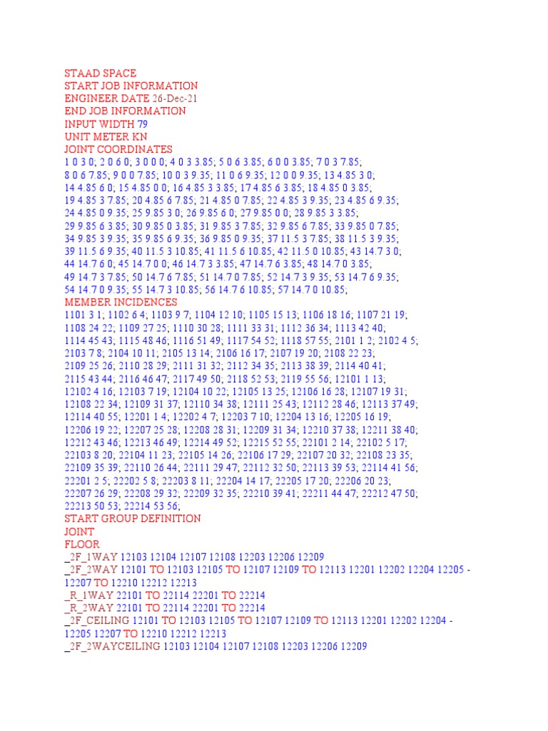 Staad Space Start JOB Information Engineer Date END JOB Information ...