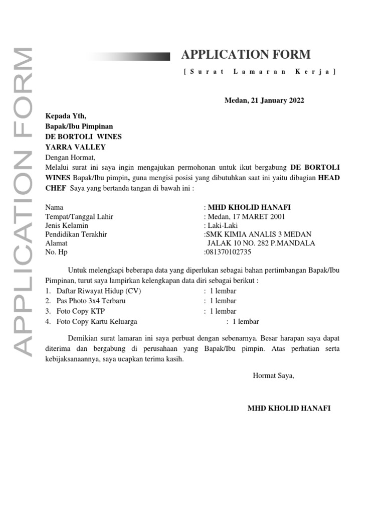 Surat Lamaran Kerja BUMN | PDF