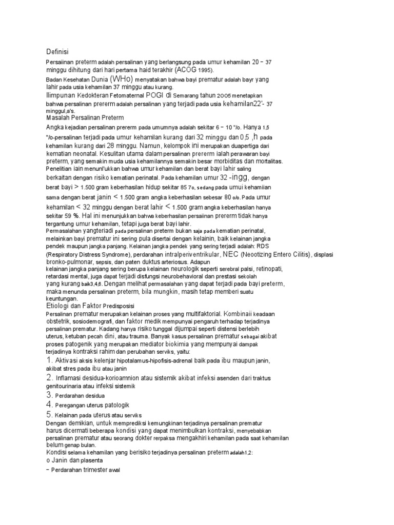 Persalinan Preterm Sarwono | PDF