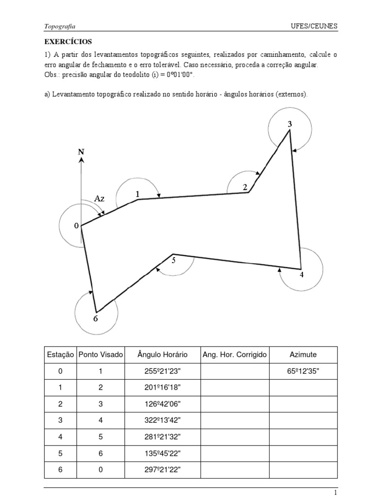 Exercícios Erro Angular De Fechamento Pdf Azimute Topografia 