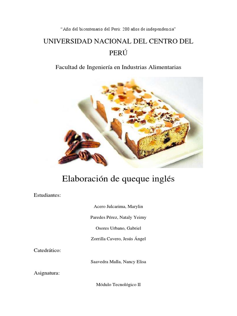 Informe Queque Inglés | PDF | Cereales | Postres