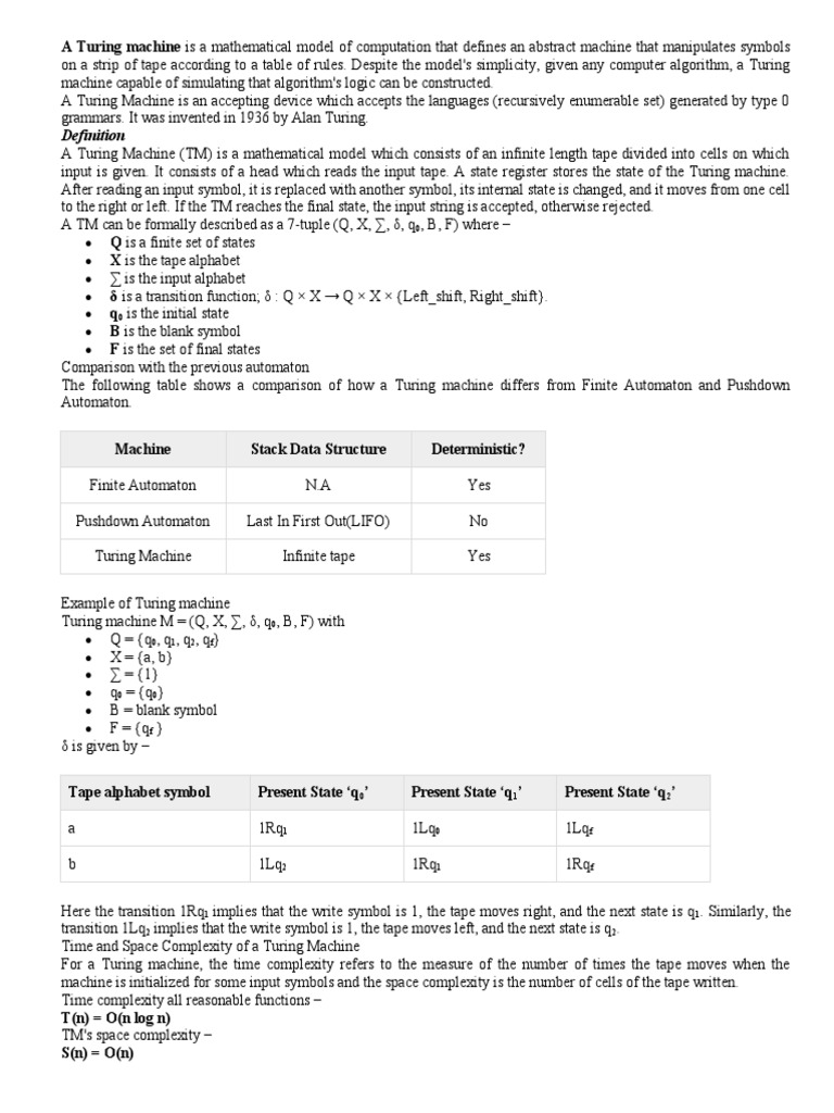 A Turing Machine Is A Mathematical Model of Computation That Defines An ...