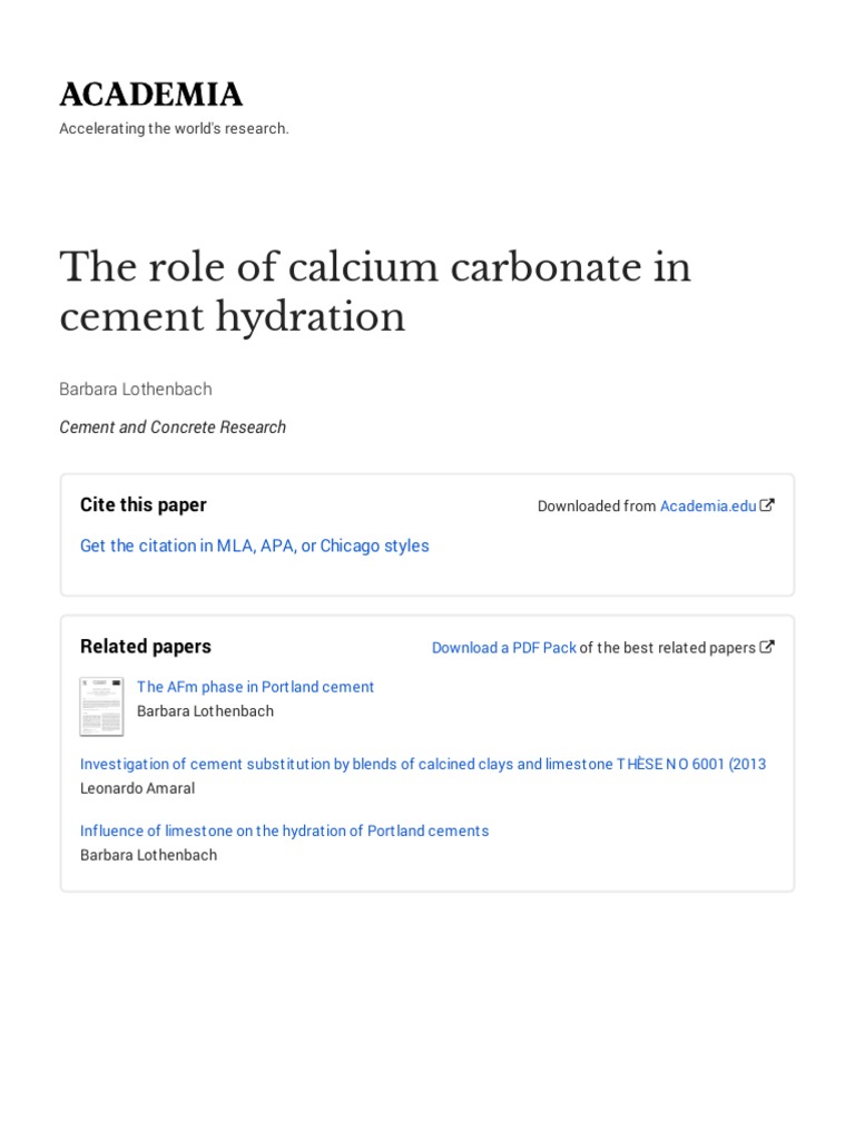 The Role of Calcium Carbonate in Cement Hydration: Cite This Paper ...