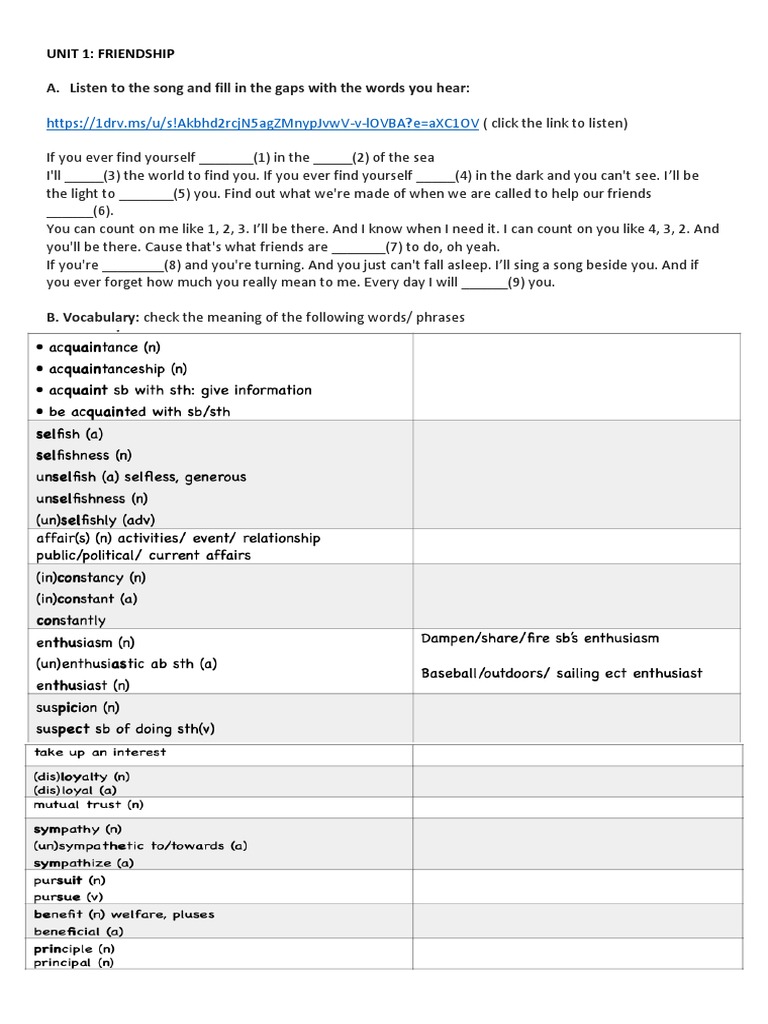 A. Listen To The Song and Fill in The Gaps With The Words You Hear | PDF