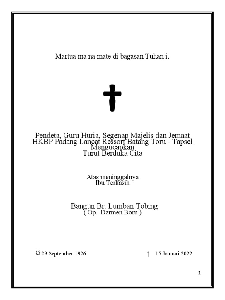 Acara Penguburan Bangun Br. Lumban Tobing | PDF | Kajian Bahasa Asing