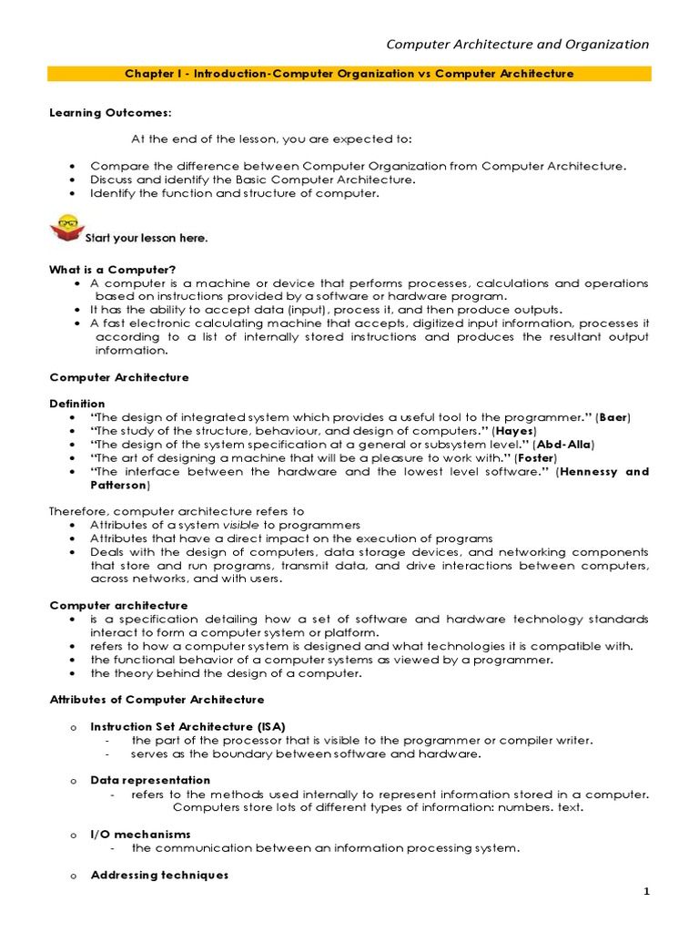 Chapter 1 - Introduction To Computer Architecture and Organization ...