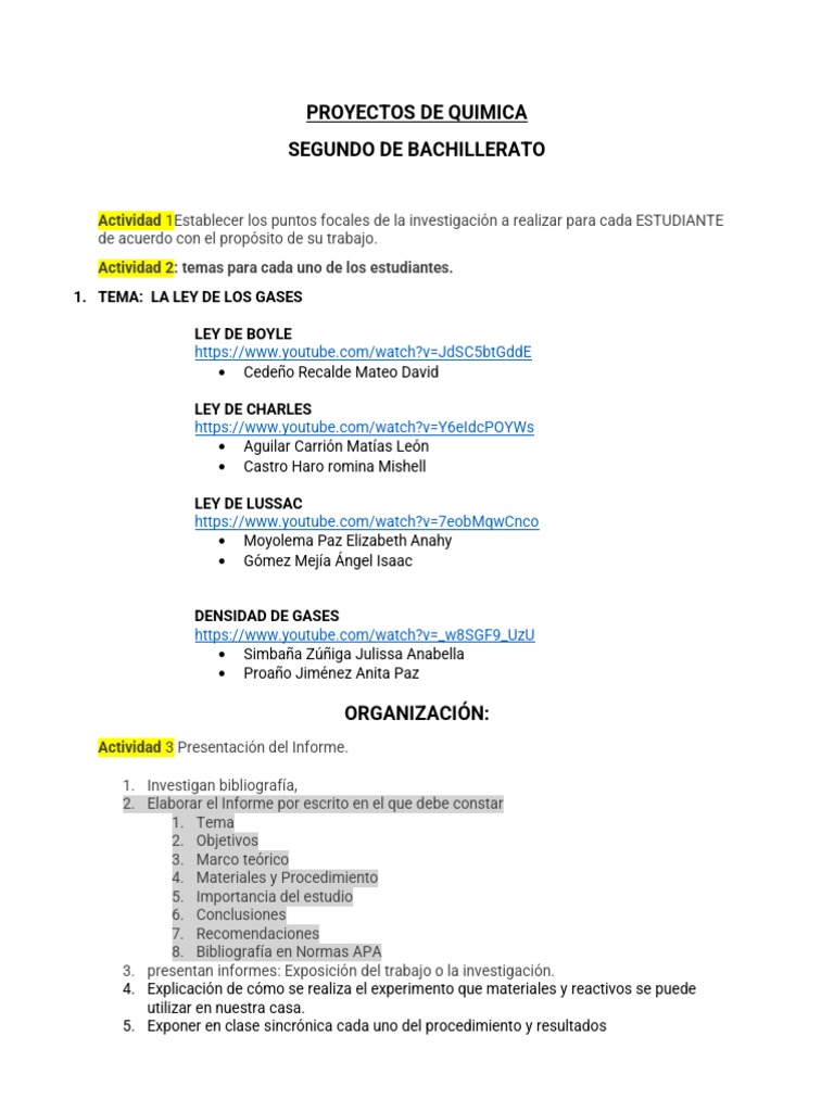 PROYECTO SEGUNDO BGU Quimica | PDF | Cognición | Información