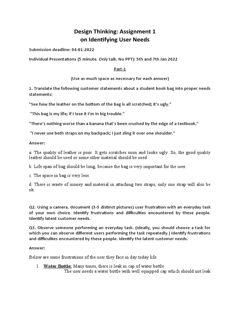 Design Thinking: Assignment 1 On Identifying User Needs: Many Times ...