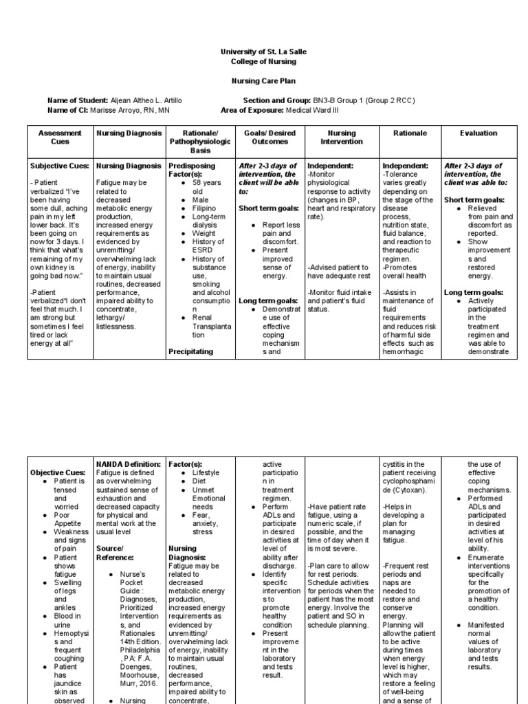 Artillo NCP Renal Cell Carcinoma | PDF | Kidney | Health Sciences